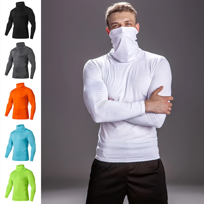 Solid-Color-High-Collar-Compression-Shirts-Men-s-Bodybuilding-Running-T ...