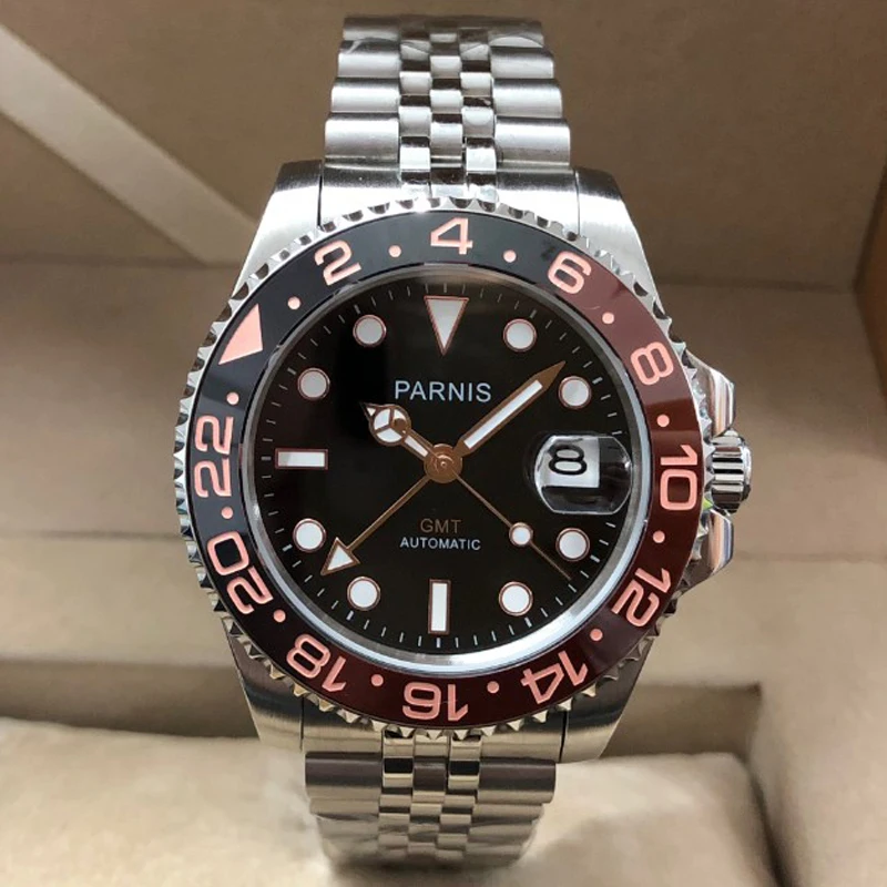 Parnis 40mm Automatic Mechanical Men's Watches Gmt Sapphire Crystal ...