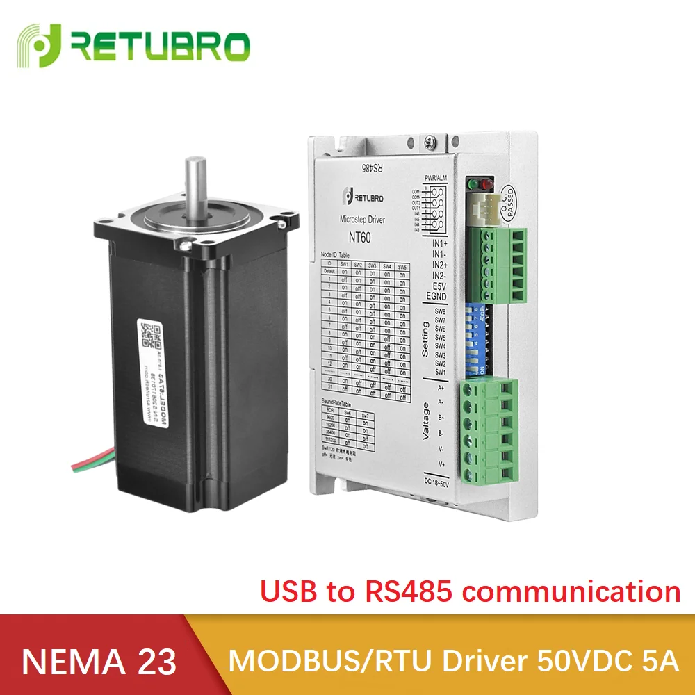 Modbus RTU Stepper Motor Driver Kit with RS485 Communication NT60+57A3 Nema 23 3NM Hybrid 8mm ...