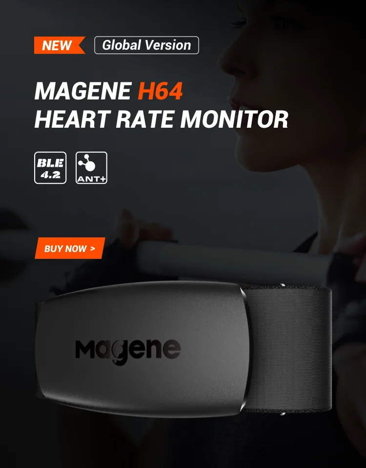 Magene H64 Heart Rate Sensor Bluetooth ANT Monitor With Chest Strap Dual Mode Computer Bike ...