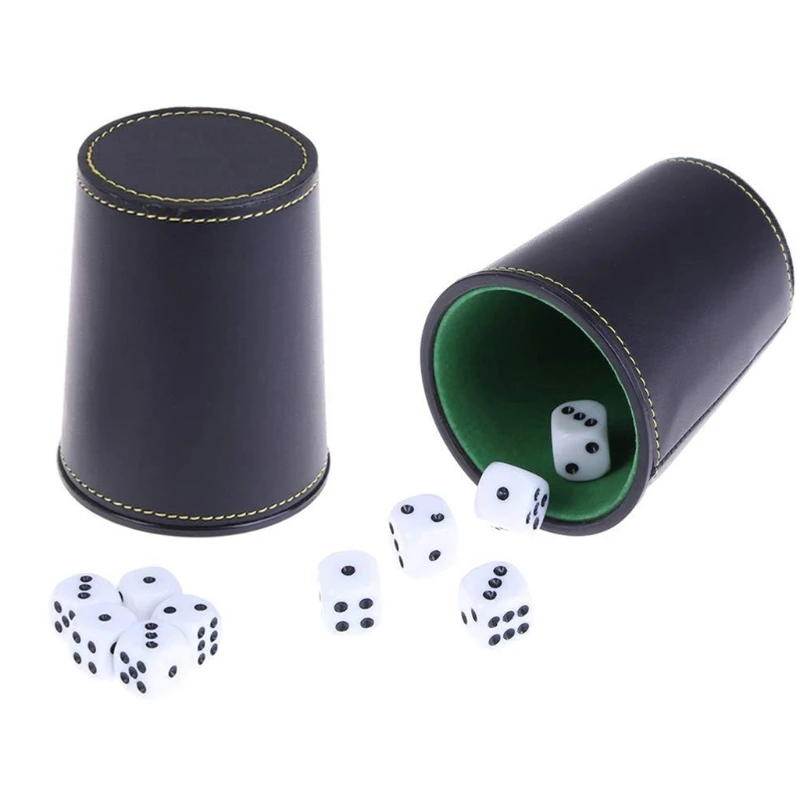 03ka 1 Pc Pu Leather Dice Cup, Green Flannel Interior Quiet Dice Shaker ...