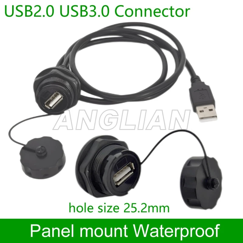 USB female socket plug Panel Mount adapter USB 2.0 3.0 Waterproof ...