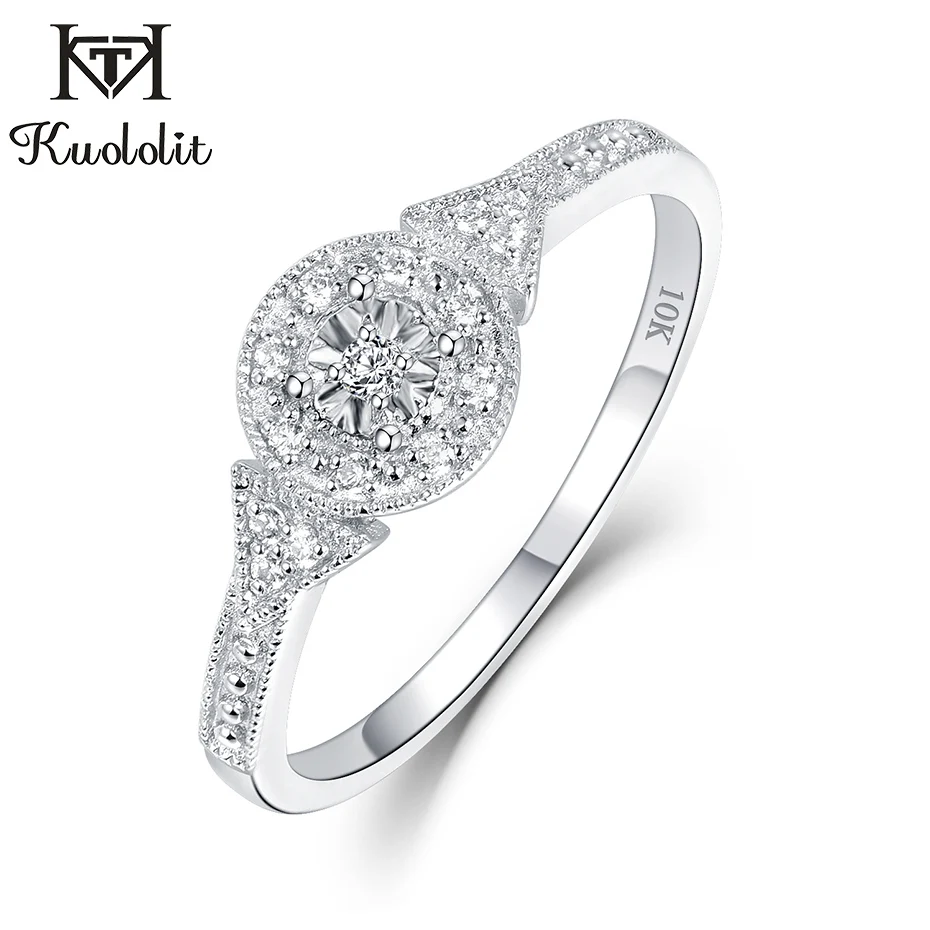 Kuolit 10K кольца с муассанитом из белого золота для женщин,, ручная установка, свадебные кольца ...
