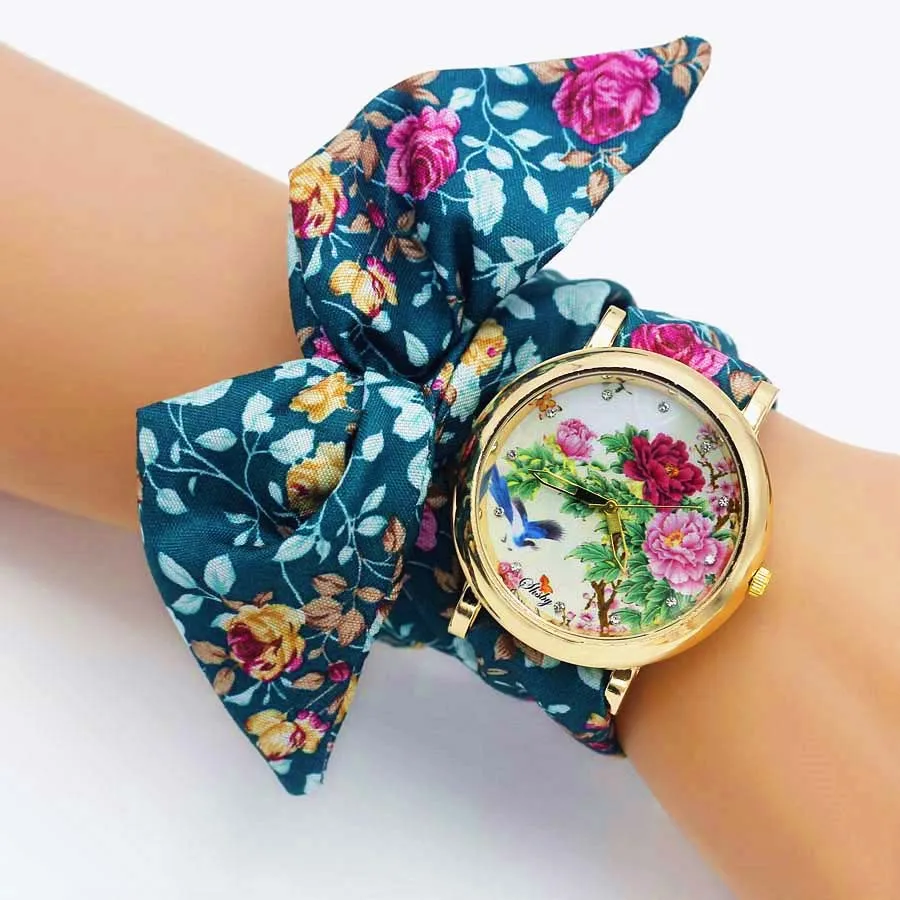Shsby New Fashion Flower Women Dress Watches Ladies Floral Cloth Quartz ...