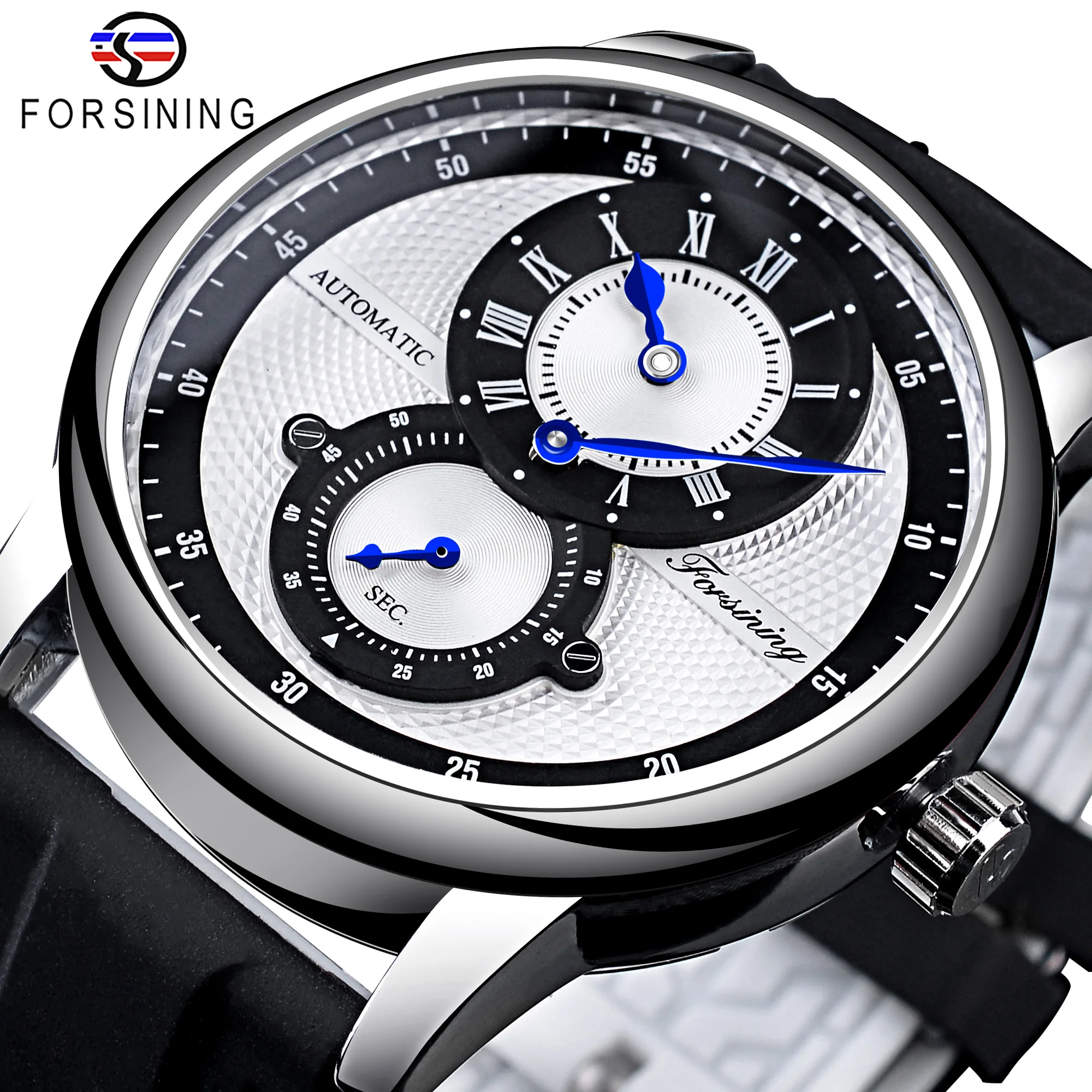Forsining Double Dial Watch Men Automatic Wristwatch Waterproof Casual ...