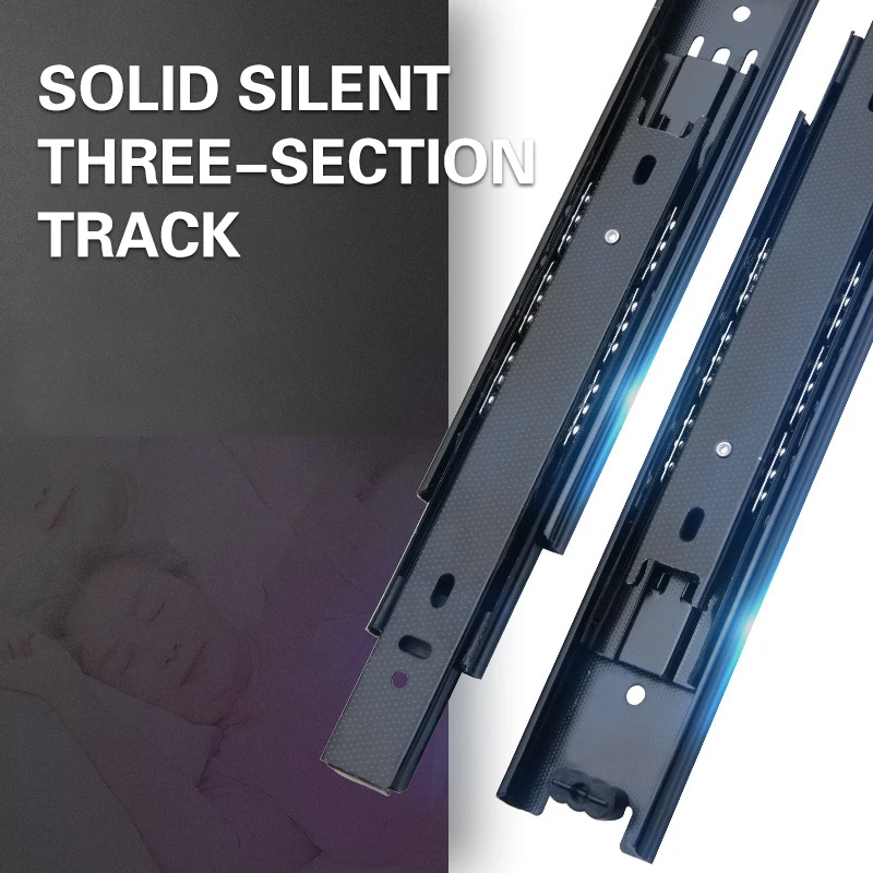 2 Pcs Solid Silent Three-section Drawer Slide Track With Lock Load ...