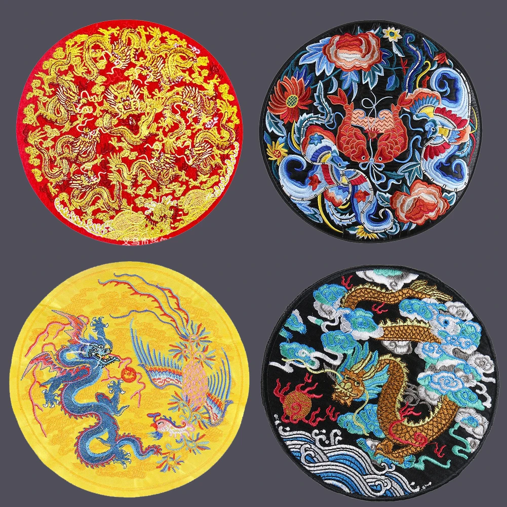 Ronde Geborduurde Traditionele Chinese Stijl Dragon Phoenix Stickers Op ...
