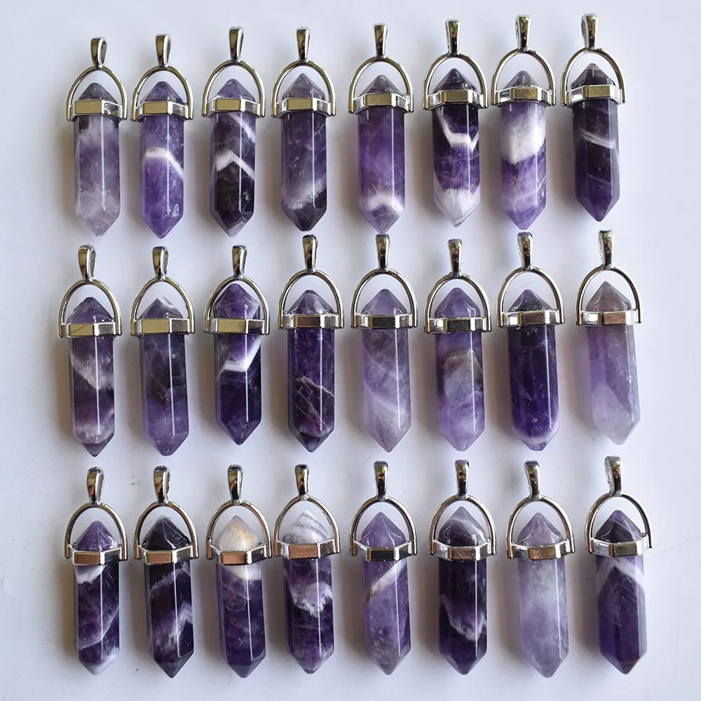 Fashion good quality natural stone stripe amethysts pillar charms ...