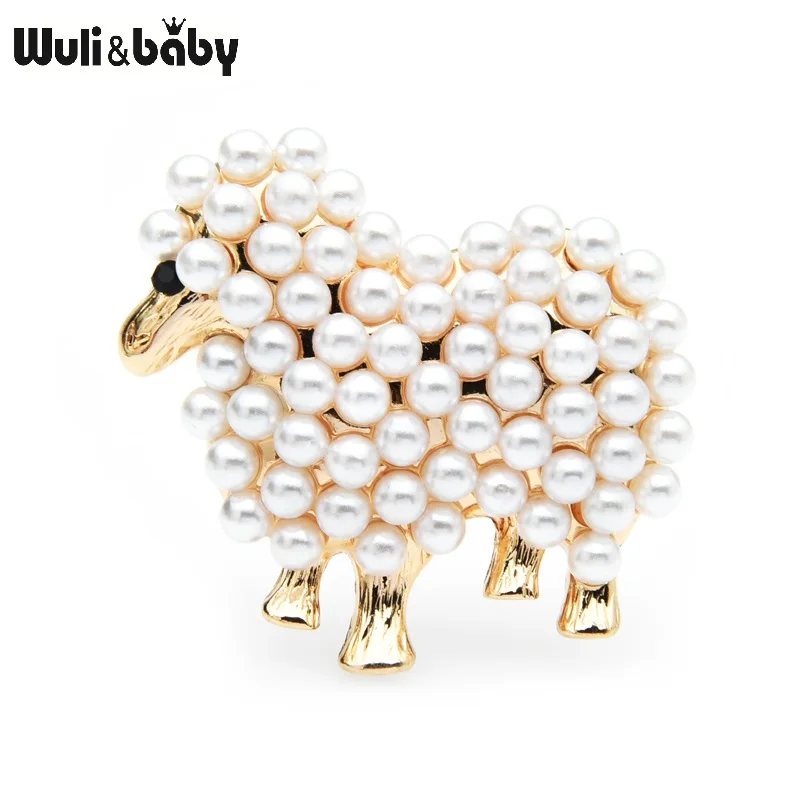 Wuli&baby Small Pearl Sheep Brooches Women White Black Animal Casual ...
