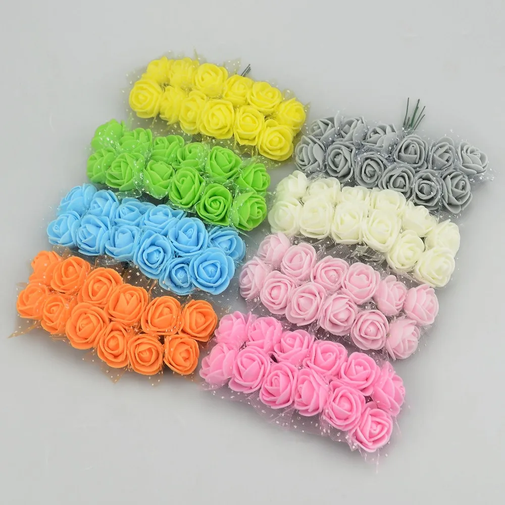 144PCS / 72PCS 2cm Lace Mini Foam Rose Artificial Flower Bouquet ...