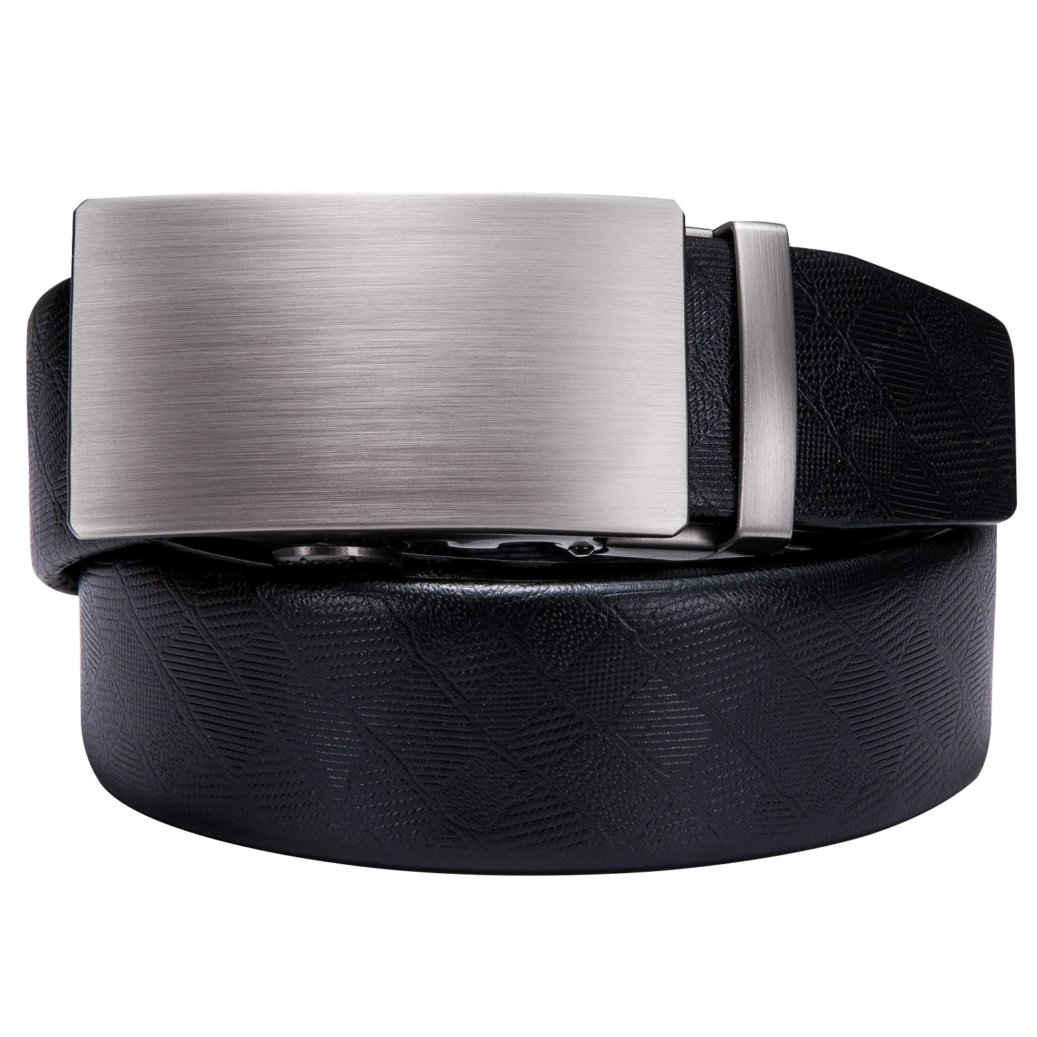 Barry.Wang Men Fashion Belt Gray Square Buckle Belt Black Leather Belt ...