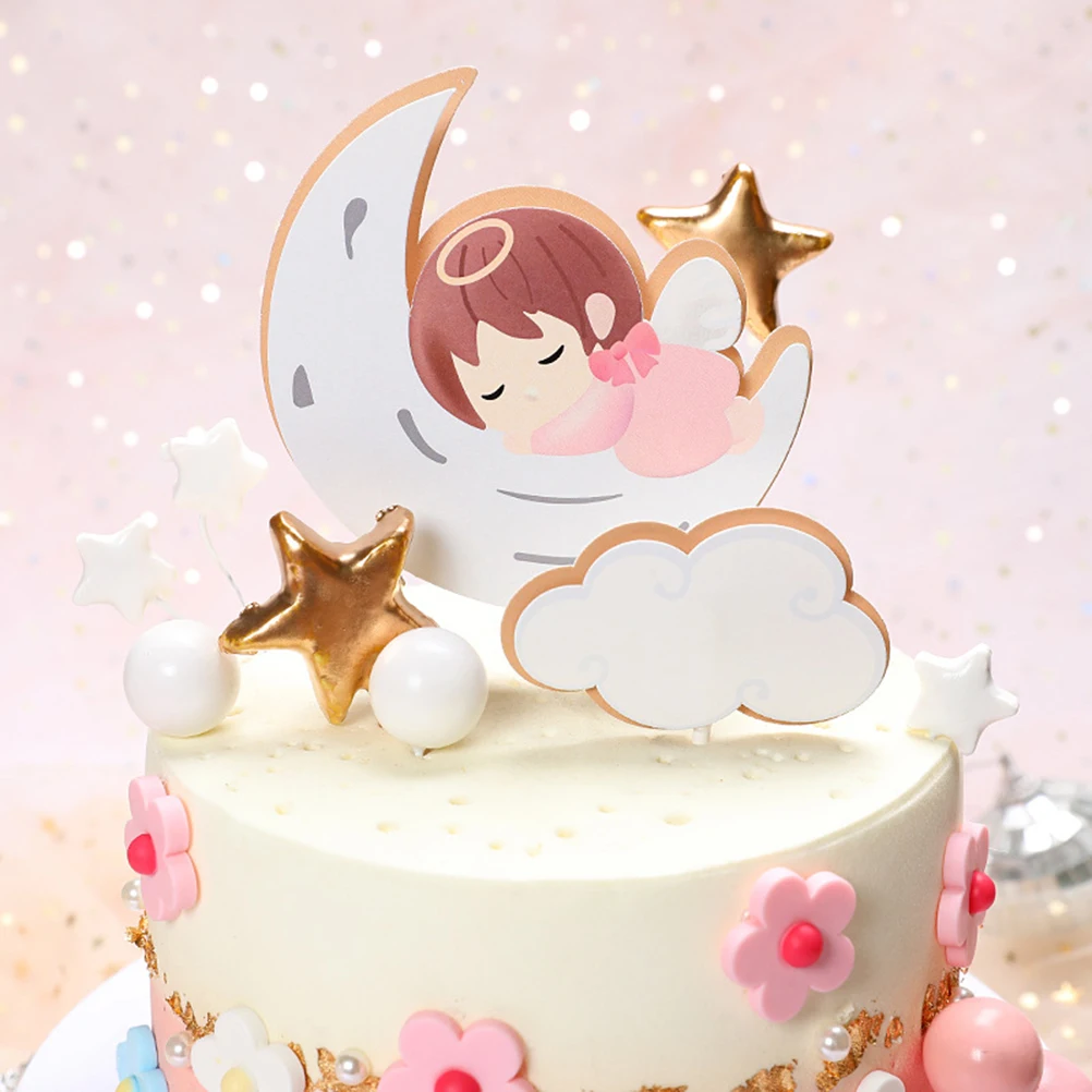 5pcs Angel Moon Baby Cake Topper Lovely Cake Picks Cupcake Toppers ...