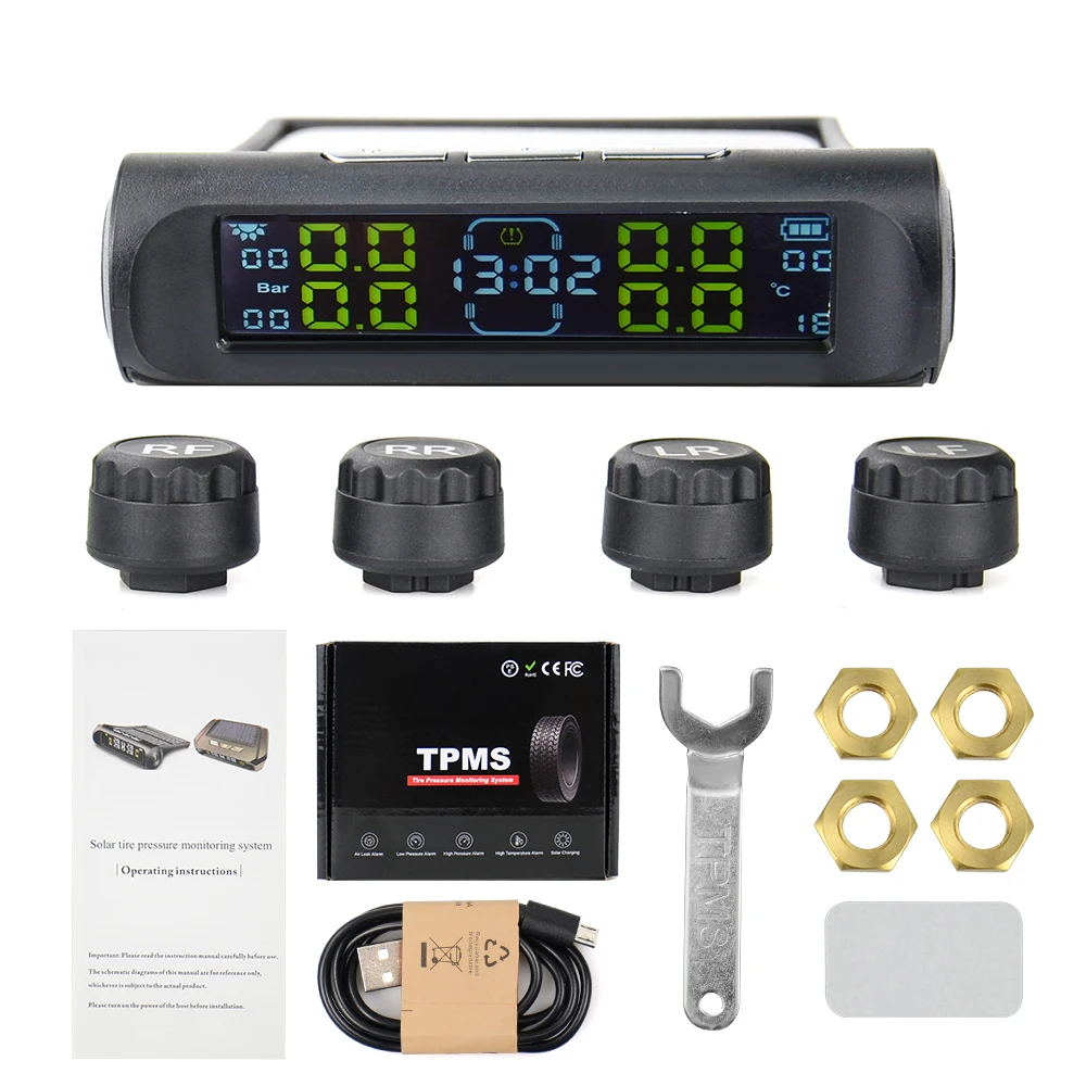 Solar-TPMS-Wireless-Tire-Pressure-Monitoring-System-Temperature-Warning ...