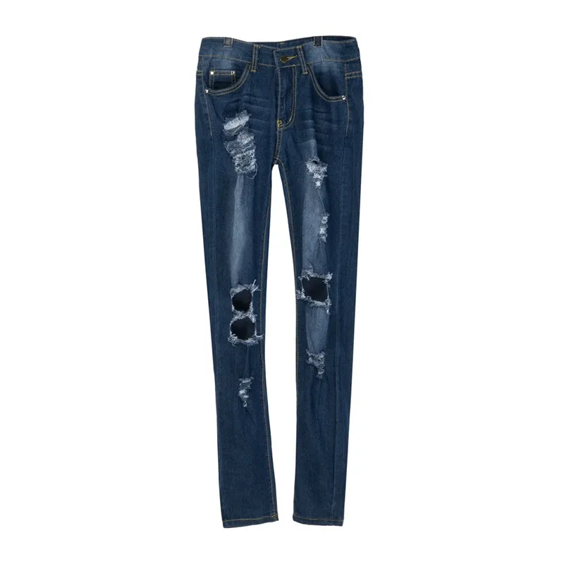 Mediados Waisted Skinny Jeans rasgados para damas Vintage Slim ...