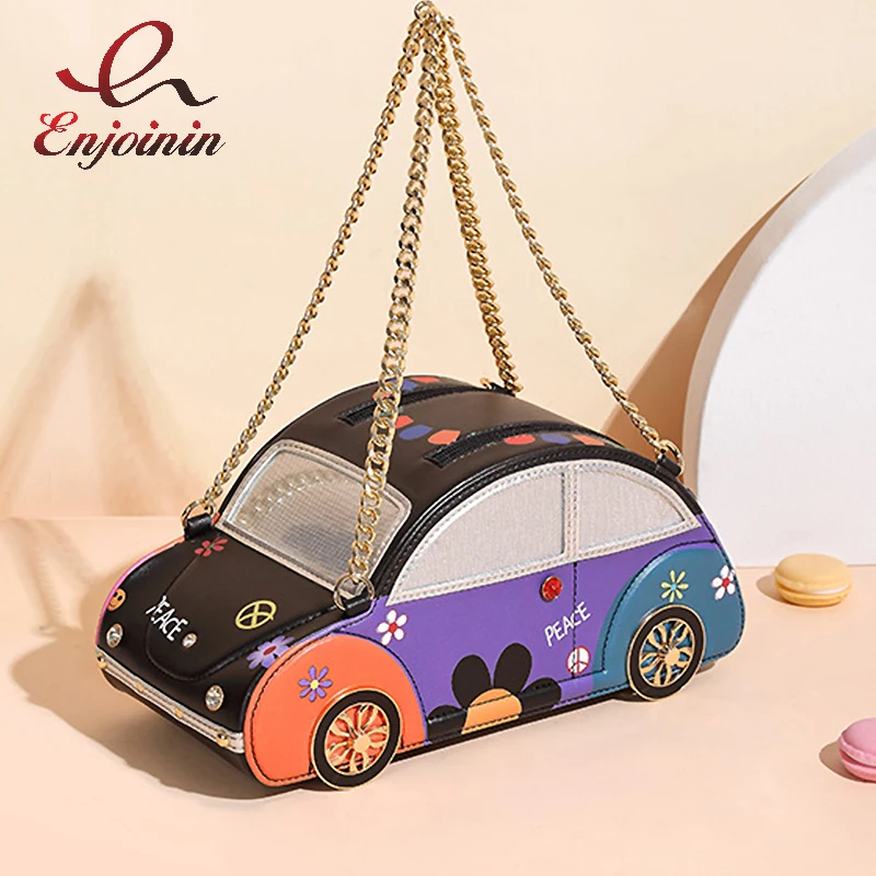 Vintage Car Style Purses And Handbags For Women Stitching Color Chain ...