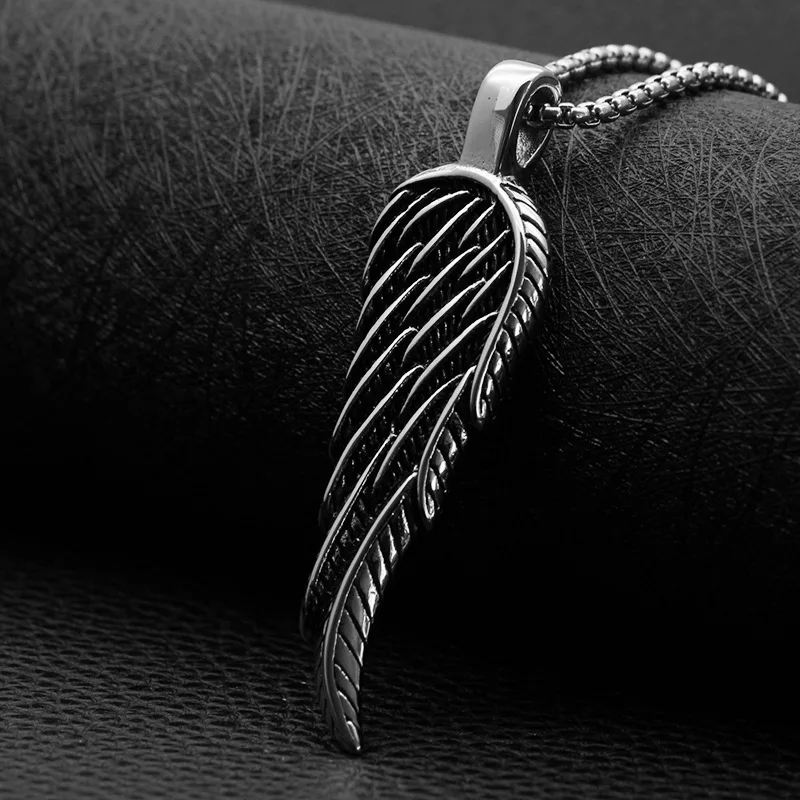 Fashion-Stainless-Steel-Retro-Feather-Wing-Pendant-New-Titanium-Steel ...