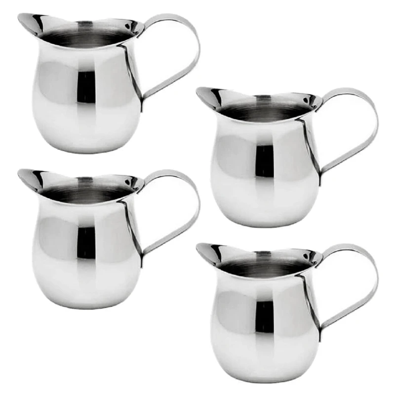 Set of 4 Stainless Steel Creamers, 3Oz, Mirror Finish, Comfort Grip ...