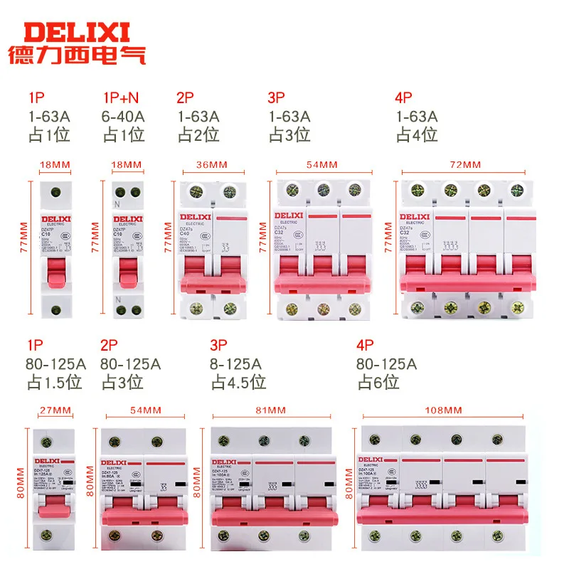 Delixi Air Switch Dz47s Household 2p Air Open Single Pole Small Circuit Breaker Three-phase 32a ...