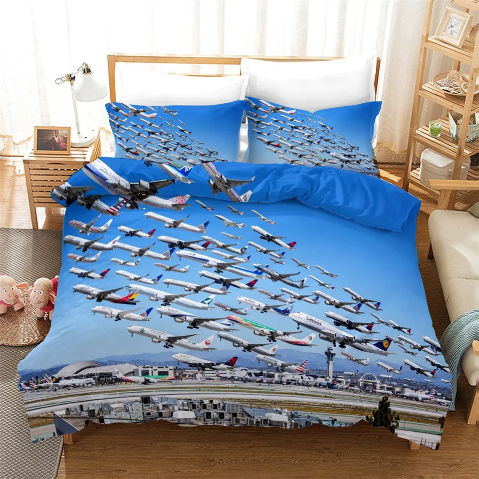 Home & Living Aircraft Bedding Duvet Cover Queen Plane Ready to Land ...