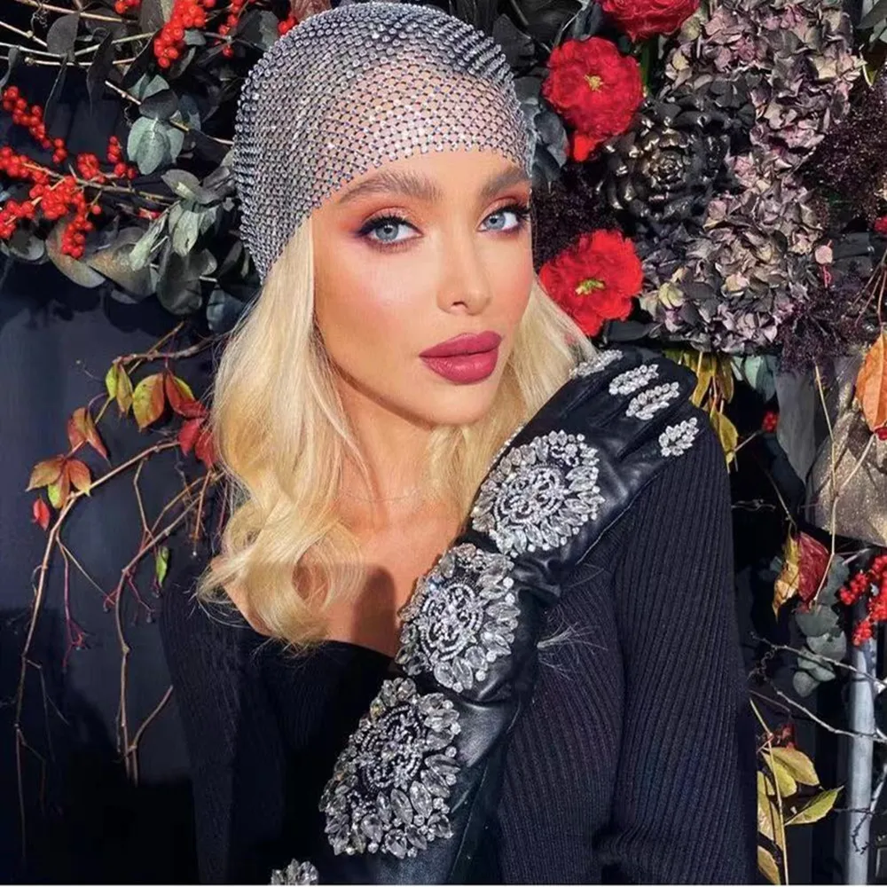 INS-Luxury-AB-Color-Rhinestone-Mesh-Head-Scarf-Cover-Head-Hat-Headwraps ...