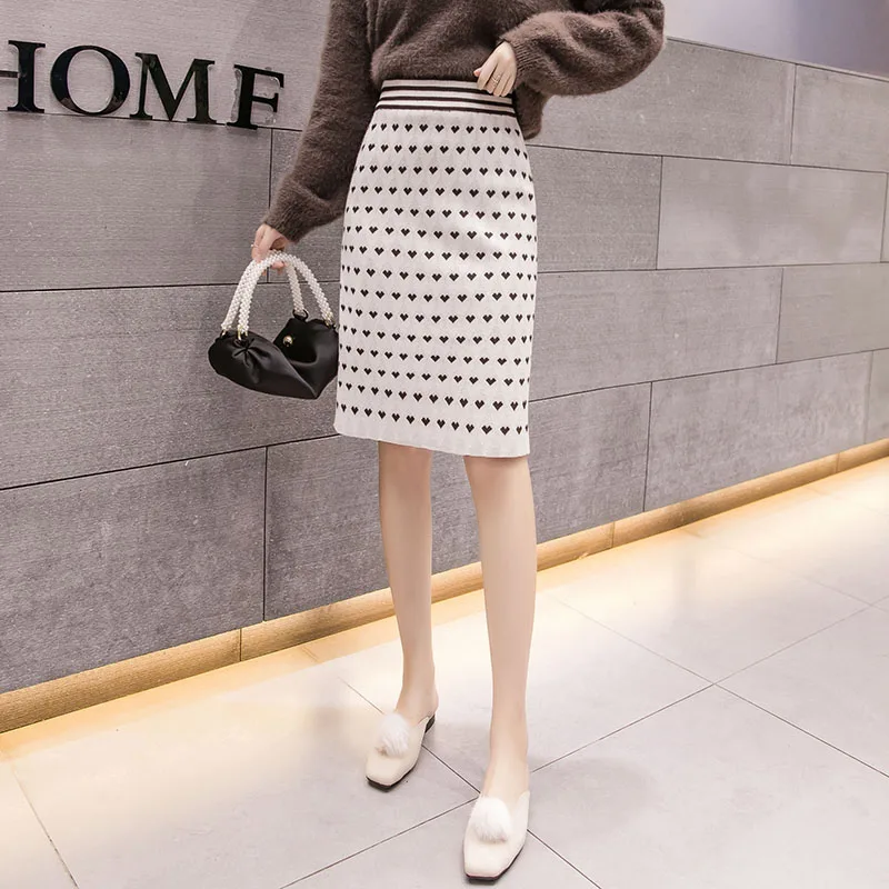 Трикотажная юбка-карандаш с сердечками; женская юбка-карандаш с высокой ...