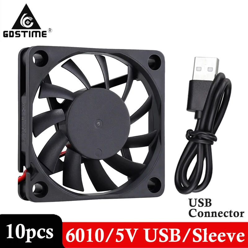 10 pieces LOT Gdstime DC Exhaust Cooling Fan 5V USB 60mm 60x60x10mm 6010 6cm Brushless PC CPU ...