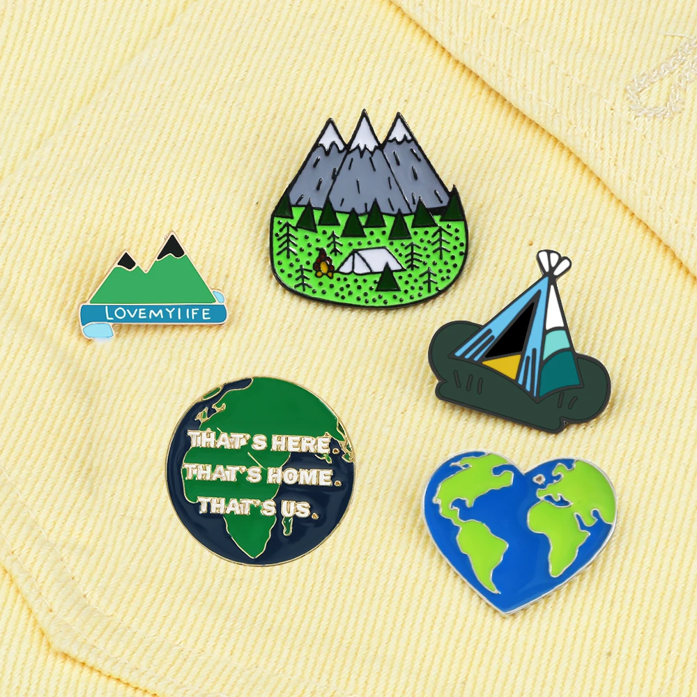 Earth Travel Adventure Mountain Forest Enamel Pin Earth Heart Explore ...