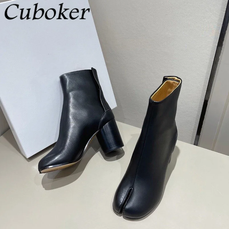New Brand Genuine Leather Matte Split Toe Women's boots Round Heel ...