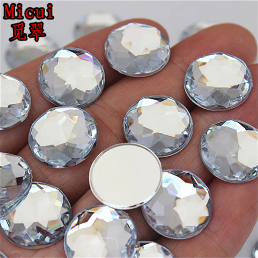 Micui 8/10/12/14/16/18/20/22mm Round Clear Acrylic Rhinestones ...