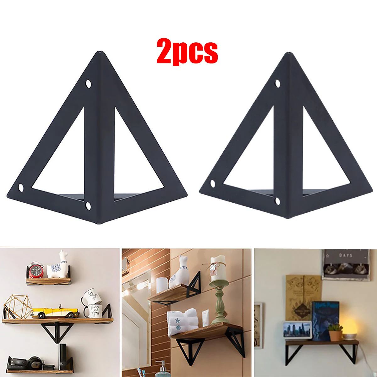 2pcs Wall Mount Triangle Bracket Floating Shelf Iron Storage Platform ...
