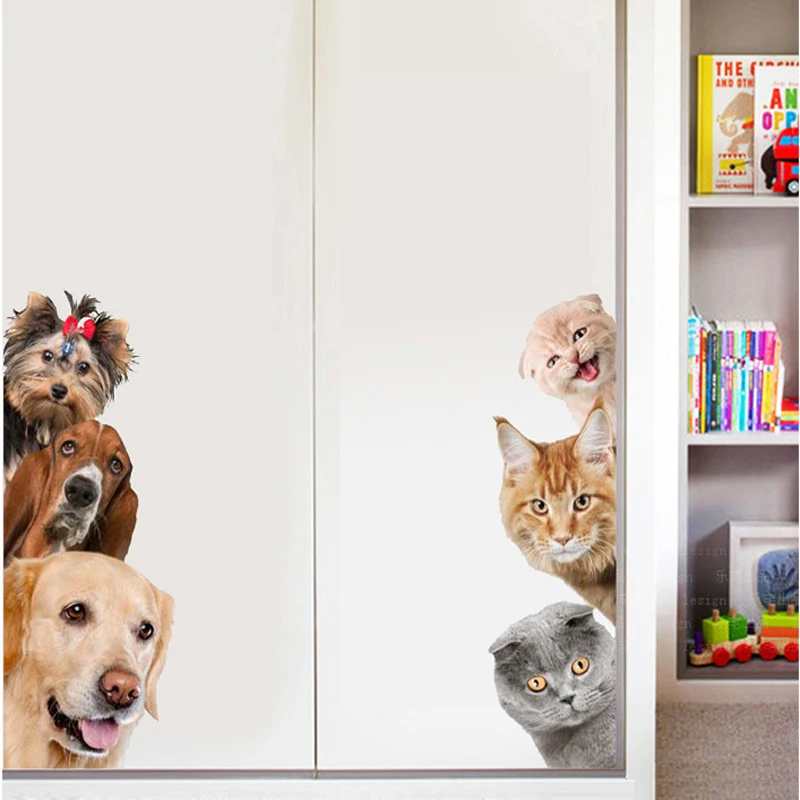 3D-funny-cat-and-dog-Wall-sticker-door-window-closet-fridge-kids-room ...