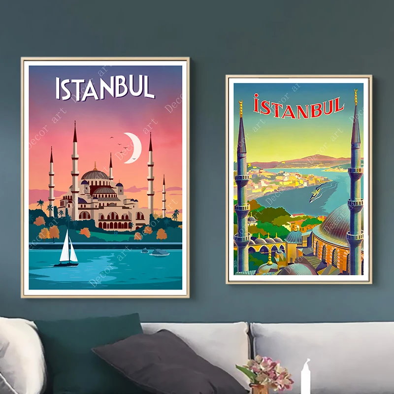 Turkey-Istanbul-Pop-Art-Travel-Canvas-Painting-Vintage-Wall-Kraft ...