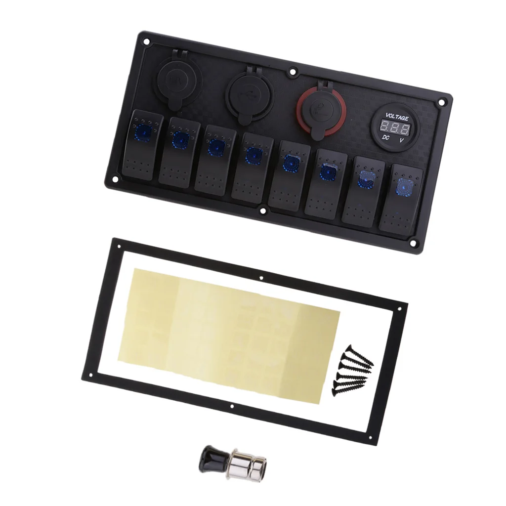 Boat Marine Blue Led 8 Gang Splashproof Waterproof Rocker Switch Panel ...