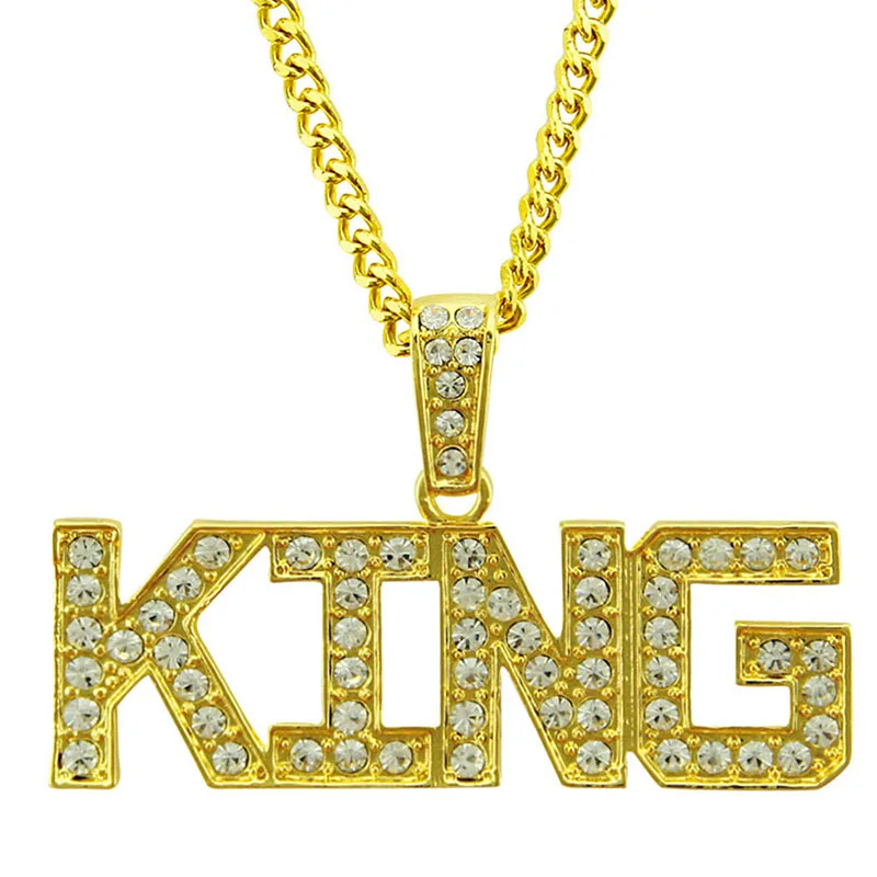 Men Hip Hop Full Rhinestone King Shape Pendants Necklaces Bling Bling ...
