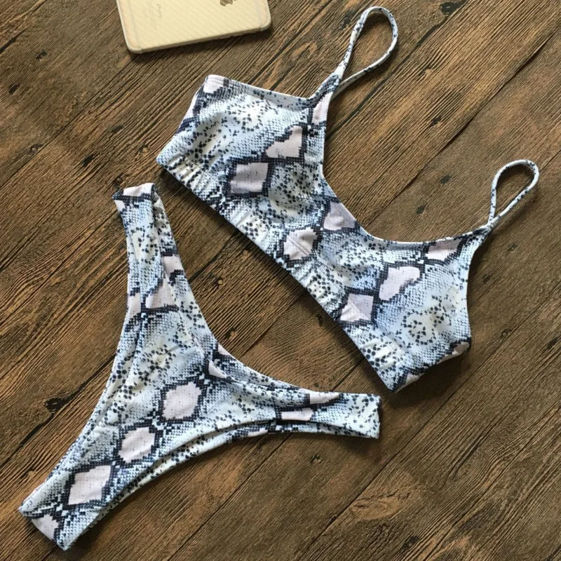 New Snake Leopard Print Bandeau Brazilian Bikini Female Swimwear Beach ...