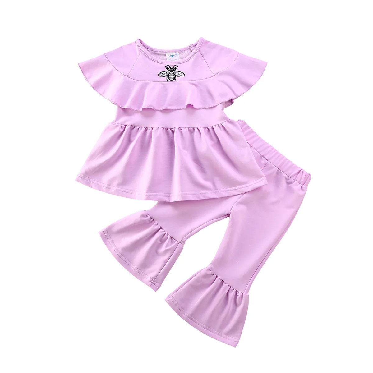 2Pcs Toddler Kids Girls Summer Clothes Sets Outfits Ruffles Purple T ...