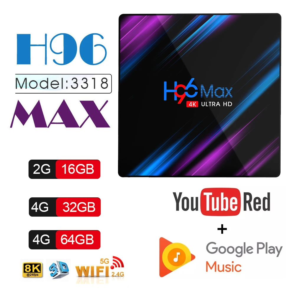 ТV BOX Android 9,0 H96 MAX 3318 tv BOX 2 Гб ОЗУ 16 Гб ПЗУ 2,4/5,0G WiFi Bluetooth 4,0 4 K 3D ip ...