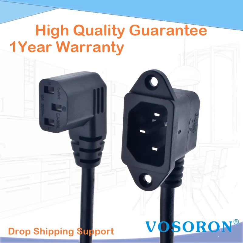 IEC320 C14 to C13 Extension cord,C14 with screw holes Right Angled and ...