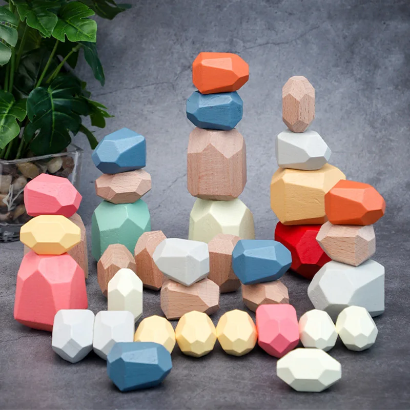 11~36pcs Color Stacked Stone Baby Toy Wooden Jenga Building Block Stone ...
