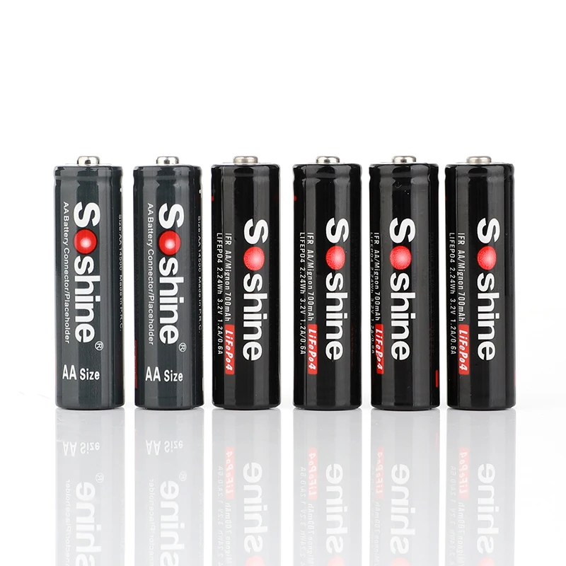 Soshine LiFePO4 AA 충전식 배터리, 700mAh 14500 배터리, 3.2V, 배터리 커넥터 포함, 4 개/팩 ...