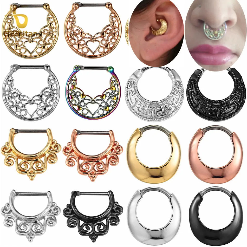 G23 Titanium Septum Jewelry Daith Earring 16g Hinged Segment Nose Ring ...