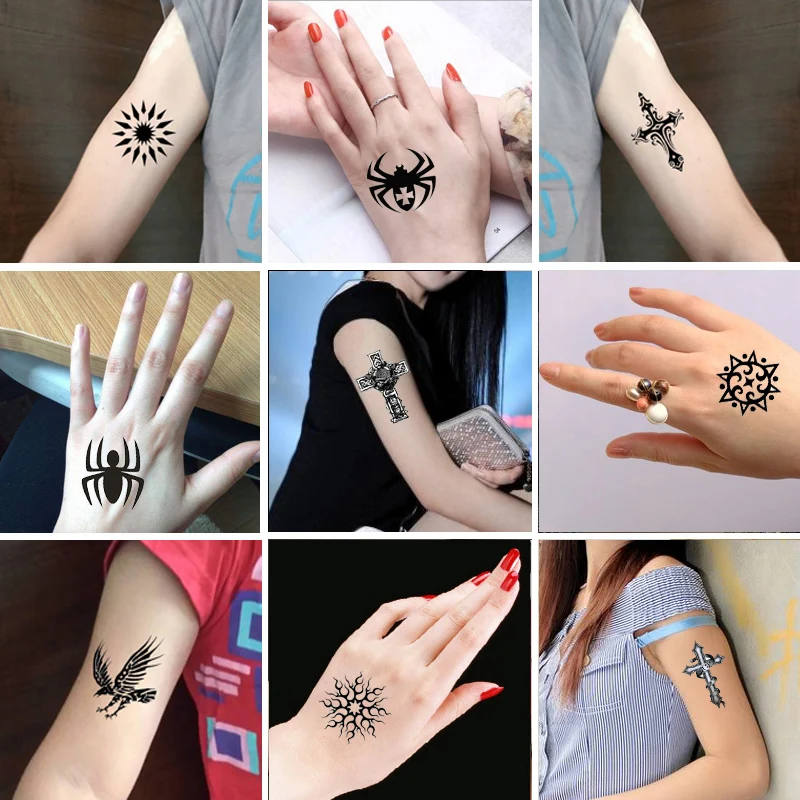 16pcs/set Temporary Tattoo Sticker Waterproof Black Totem Cross Dragon ...