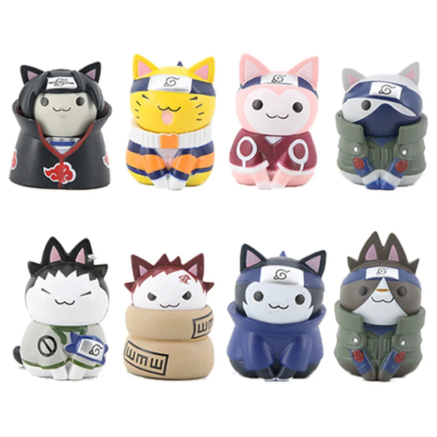 8PCS/Set Anime Cat NARUTO Figures PVC Q Version Doll Gaara Kakashi ...