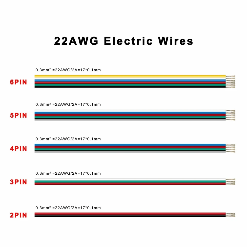 22AWG Electric Wires 2/3/4/5/6Pin Connector Extension Cable For WS2811 ...