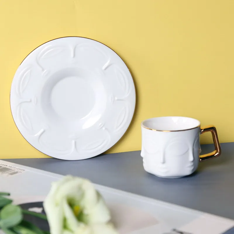 4pcs Multi faced Human Face Cup Saucer Set Lady Portrait Coffee Mug ...