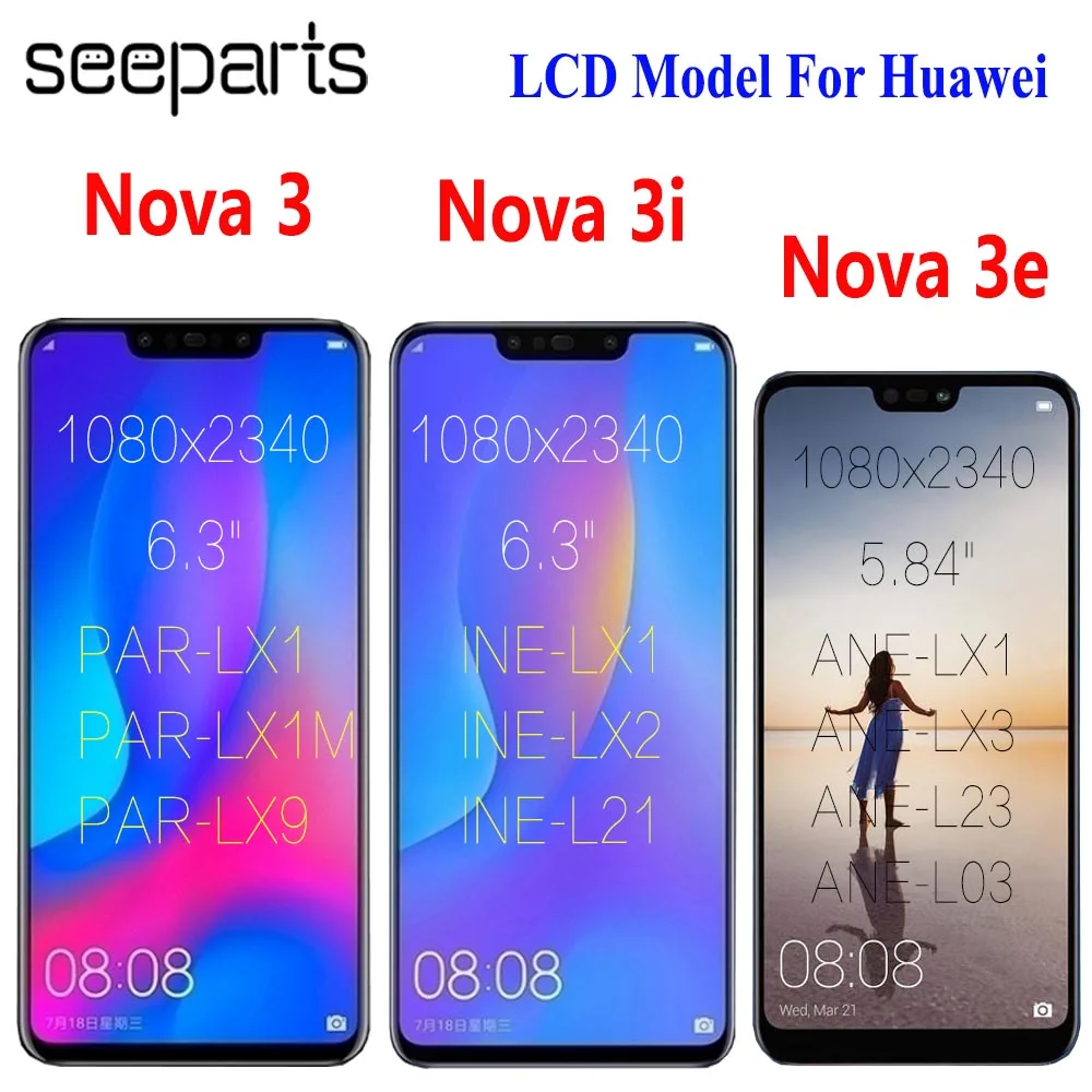 For Huawei Nova 3 LCD Display Touch Screen PAR LX1 LX9 Nova 3i LCD INE LX2 L21 Nova 3e Display ...