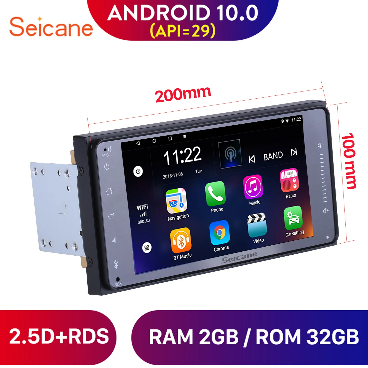 Seicane Universal 7 inch Android 10.0 RAM 2G Car Radio GPS Navigation ...