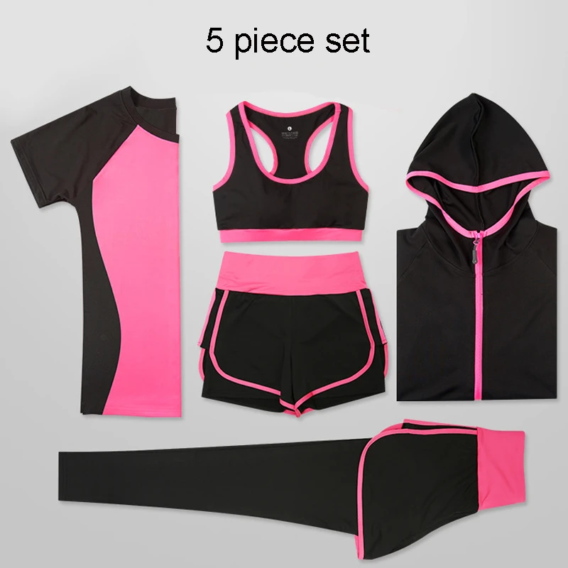 5 pcs Women Sportwear Yoga Set female Gym Clothes Slim Breathable ...