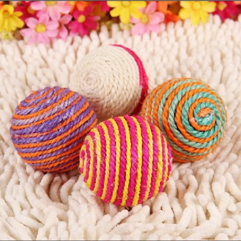 One Piece Colorful Cat Pet Sisal Rope Woven Ball 5cm Teaser Playing ...
