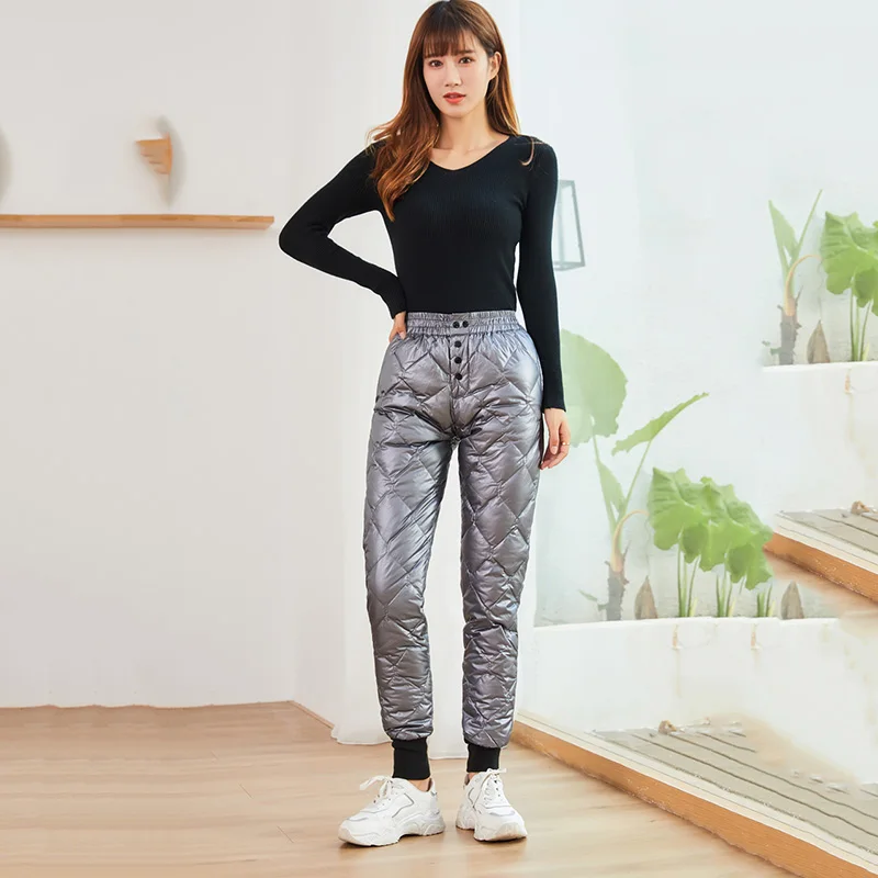 Winter Duck Down Pants Women Trousers High Waisted Warm High Waist ...